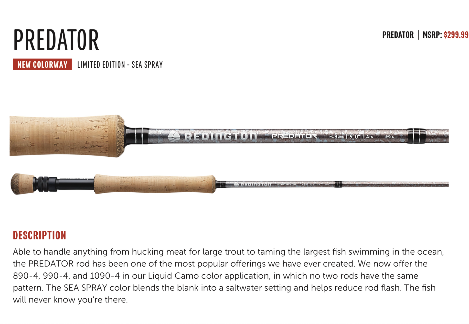 Redington Predator SEA SPRAY Limited Edition Fly Rods - Discontinued
